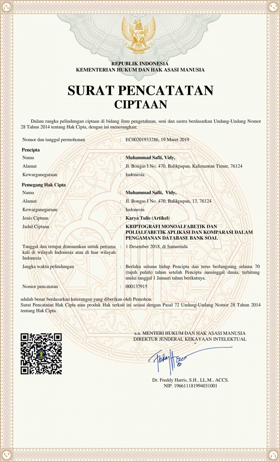 DOSEN FIKOM UM MERAIH HAK KEKAYAAN INTELEKTUAL (HKI) - Universitas Mulia