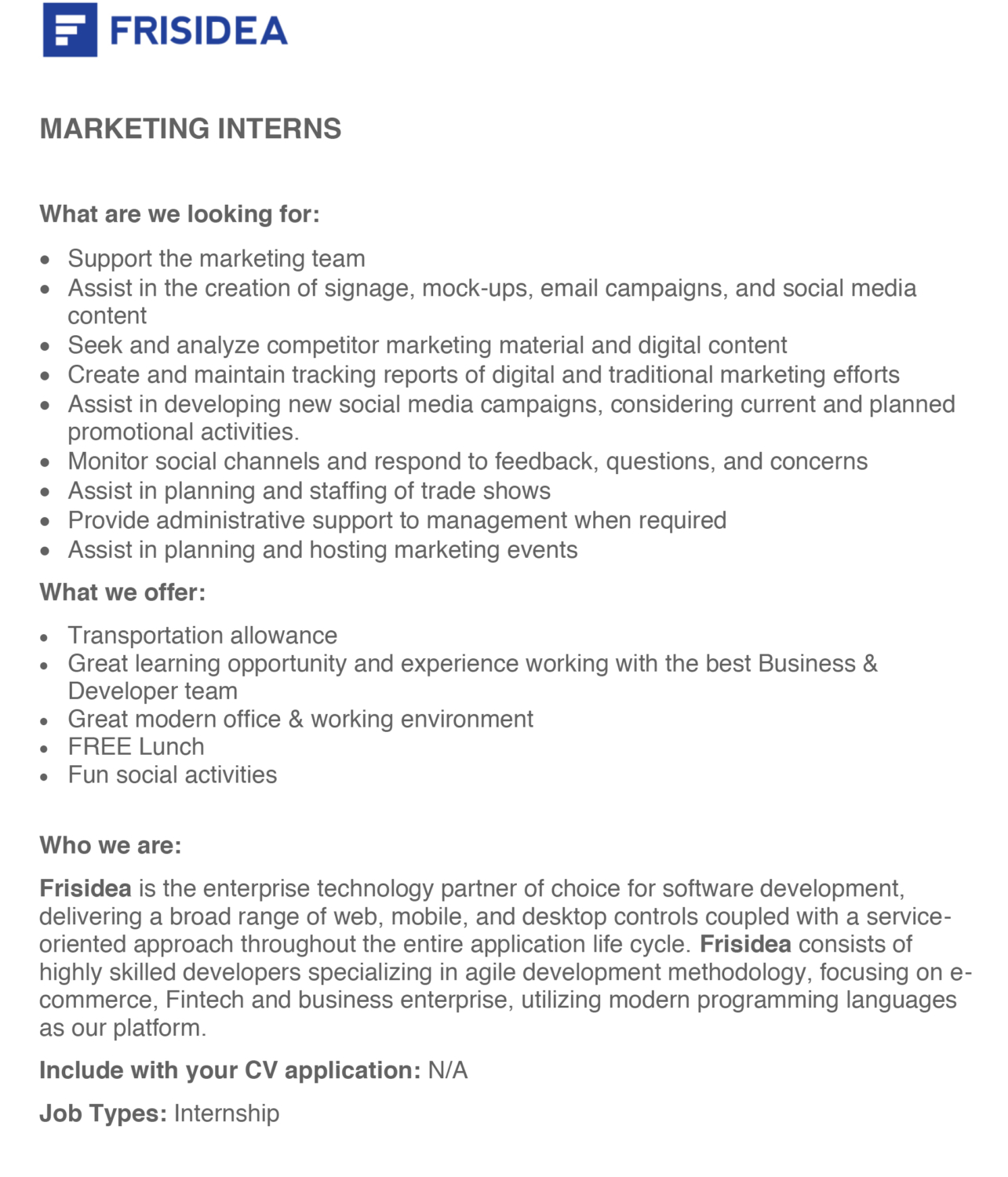 Rekrutmen di PT. Frisidea Tech Indonesia - Universitas Mulia